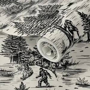 Spoonflower Forest Toile Weird Camping Toile De Jouy Custom Pre-pasted Wallpaper - Black