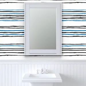 Spoonflower And White Stripes Paint Watercolor Custom Pre-pasted Wallpaper - Black
