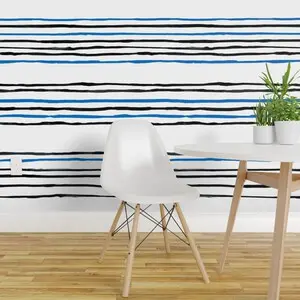 Spoonflower And White Stripes Paint Watercolor Custom Pre-pasted Wallpaper - Black
