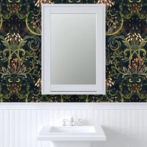 Spoonflower Leaves Nature Forest Victorian Damask Custom Pre-pasted Wallpaper - Green