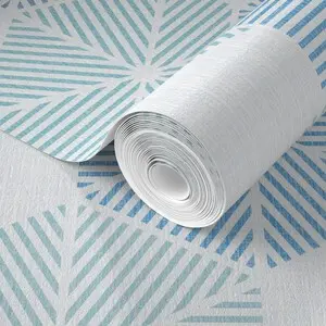 Spoonflower Ice Crystal Inspired Modern Geometric Blue Traditional Wallpaper - Blue,white