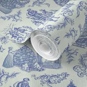 Spoonflower Christmas Toile Blue Holiday Classic Home Holidays Traditional Wallpaper - Blue,beige,gray