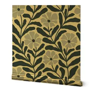 Spoonflower Flowers Leaves Nature Retro Modern Spring Wallpaper