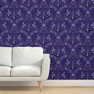 Spoonflower Periwinkle Witch Garden Plants Botanical Purple Traditional Wallpaper