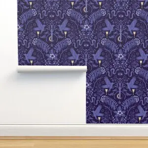 Spoonflower Periwinkle Witch Garden Plants Botanical Purple Traditional Wallpaper