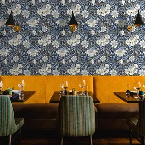 Spoonflower Florals Blue Whimsical Navy Natural Mushroom Traditional Wallpaper