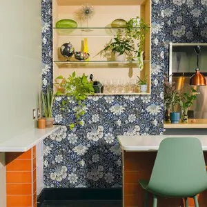 Spoonflower Florals Blue Whimsical Navy Natural Mushroom Traditional Wallpaper