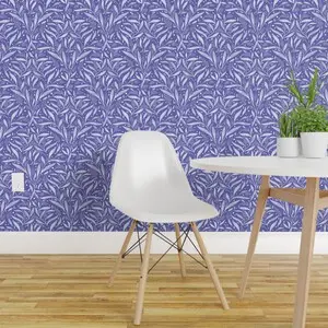 Spoonflower Periwinkle Pretty Pattern White Purple Greenery Traditional Wallpaper