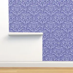 Spoonflower Periwinkle Pretty Pattern White Purple Greenery Traditional Wallpaper