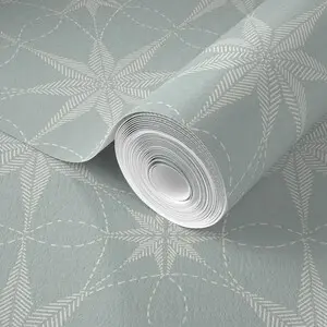 Spoonflower Line Stars Spring Mint Green Star Celestial Traditional Wallpaper - Green,gray
