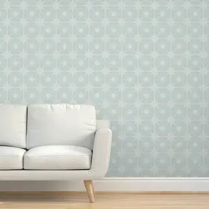 Spoonflower Line Stars Spring Mint Green Star Celestial Traditional Wallpaper