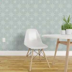 Spoonflower Line Stars Spring Mint Green Star Celestial Traditional Wallpaper