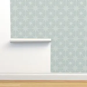 Spoonflower Line Stars Spring Mint Green Star Celestial Traditional Wallpaper
