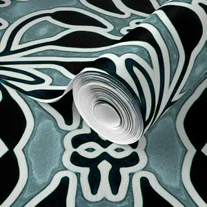 Spoonflower Leaves Flowers Blackand Grey Black White Art Traditional Wallpaper - Black,gray,mint