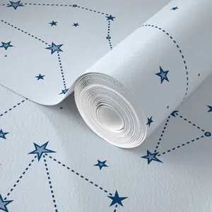 Spoonflower Large Stars Zodiac Constellations Blue Light Sky Traditional Wallpaper - Blue,white