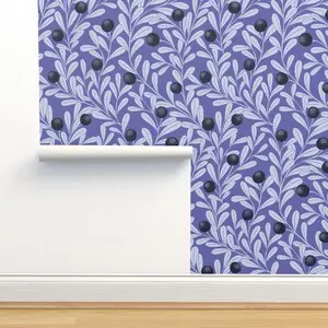 Spoonflower Vines Fruit Periwinkle Purple Greenery Garden Traditional Wallpaper