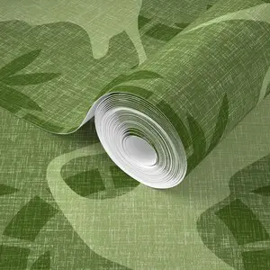 Spoonflower Deco Art Vintage Cranes Green Birds Spring Summer Traditional Wallpaper - Green,sage