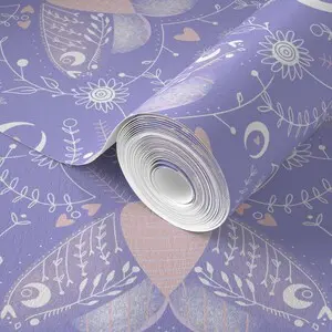 Spoonflower Moth Lilac Flower Butterfly Floral Romantic Lunar Traditional Wallpaper - Purple,blue
