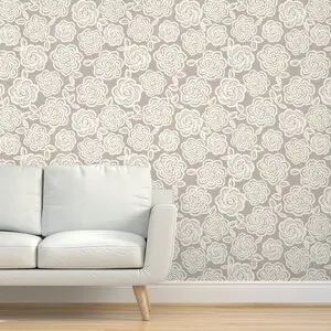 Spoonflower Floral Neutral Collection Minimal Earth Tone Gray Traditional Wallpaper