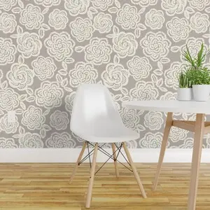Spoonflower Floral Neutral Collection Minimal Earth Tone Gray Traditional Wallpaper