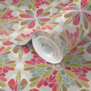 Spoonflower Boho Kaleidoscope Traditional Wallpaper - Pink,blue,white