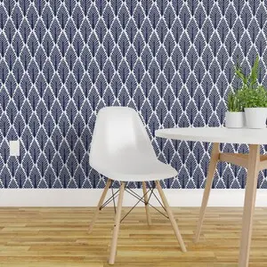 Spoonflower Leaf Diamond White Blue Leaves Botanical Plant Traditional Wallpaper