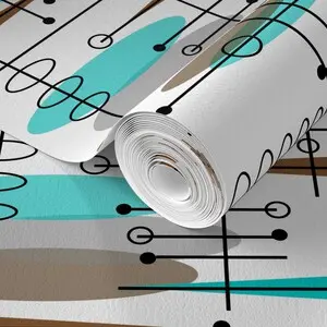 Spoonflower Space Age Vintage Retro Atomic Era Mid Century Traditional Wallpaper - Blue,brown,gray