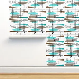 Spoonflower Space Age Vintage Retro Atomic Era Mid Century Traditional Wallpaper
