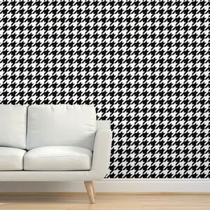 Spoonflower Houndstooth Check Black White Medium Pattern Traditional Wallpaper
