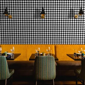 Spoonflower Houndstooth Check Black White Medium Pattern Traditional Wallpaper