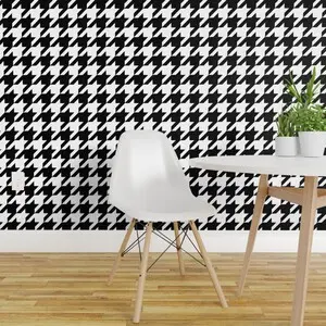 Spoonflower Houndstooth Check Black White Medium Pattern Traditional Wallpaper