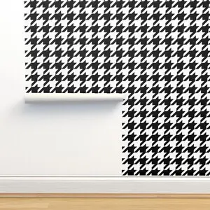 Spoonflower Houndstooth Check Black White Medium Pattern Traditional Wallpaper