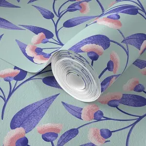Spoonflower Flowers Lilac Hand Drawn Sea Glass Cotton Blossom Traditional Wallpaper Blue,purple