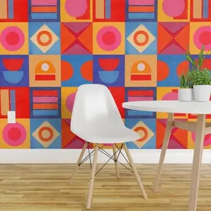 Spoonflower Retro Block Bright Quilt Circles Geometric Traditional Wallpaper