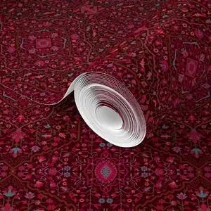Spoonflower Damask Vintage Ruby Red Victorian Art Nouveau Traditional Wallpaper - Red,gray,black