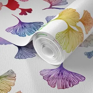 Spoonflower Nature Tree Colourful Plant Leaves Traditional Wallpaper - Rainbow