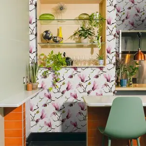 Spoonflower Winter Pink Purple Watercolour Plant Traditional Wallpaper - Pink,gray,black