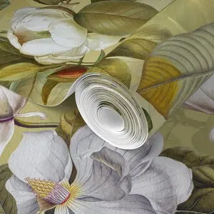 Spoonflower Antique Flowers White Green Vintage Leaves Floral Traditional Wallpaper - Green,white,gray