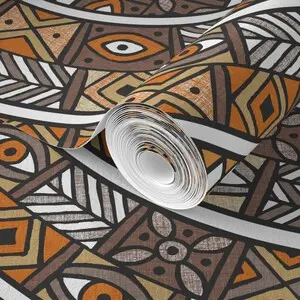 Spoonflower Oba Copper King Eye Africa Bronze Afrocentric Traditional Wallpaper - Brown,bronze,gray
