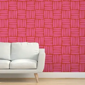 Spoonflower Large Raspberry Stripe Geometric Grid Check Geo Traditional Wallpaper