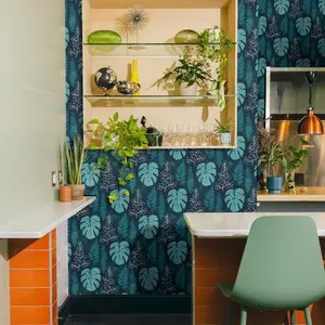 Spoonflower Dark Green Teal Tropical Leaves Jungle Bohemian Traditional Wallpaper - Blue,green,turquoise