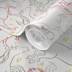 Spoonflower Horse Pony Equestrian Ponies Horses Large Traditional Wallpaper - Gray,brown