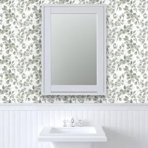 Spoonflower Eucalyptus Leaves Floral Spring Botanical Custom Pre-pasted Wallpaper - Green