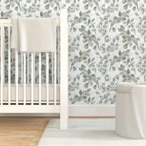 Spoonflower Eucalyptus Leaves Floral Spring Botanical Custom Pre-pasted Wallpaper - Green