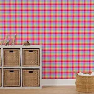 Spoonflower Plaid Picnic Summer Pride Geometric Custom Pre-pasted Wallpaper