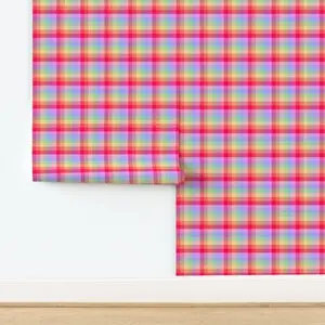 Spoonflower Plaid Picnic Summer Pride Geometric Custom Pre-pasted Wallpaper