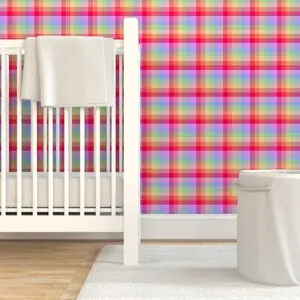 Spoonflower Plaid Picnic Summer Pride Geometric Custom Pre-pasted Wallpaper