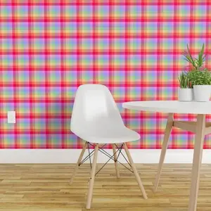 Spoonflower Plaid Picnic Summer Pride Geometric Custom Pre-pasted Wallpaper