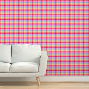 Spoonflower Plaid Picnic Summer Pride Geometric Custom Pre-pasted Wallpaper