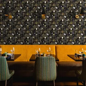 Spoonflower Art Deco Night Black Gold Animals Bats Skull Traditional Wallpaper